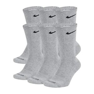 nike dri-fit training everyday plus max cushioned crew socks 6 pair wolf grey black swoosh logo) large 8-12