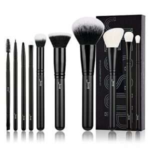 jessup makeup brush set 10pcs black make up brushes set professional with natural synthetic hair for foundation blending blush concealer eyeshadow eyebrow eyeliner, t323