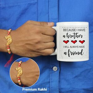 TIED RIBBONS Rakhi for Brother with Gift Set | Printed Coffee Mug (10 Oz) | Mini Card | Roli Chawal Packet - Raksha bandhan Rakhi Gifts for Brother Rakhi Set for Brother | Bhai Rakhi Thread