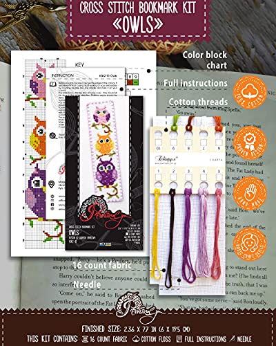 Povitrulya Counted Cross Stitch Kit - DIY Kits for Adults or Kids - Funny Embroidery Bookmark - Easy to Use - Craft Collection - Owls