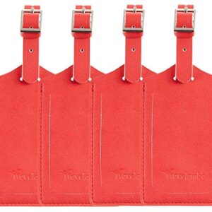 4 Pack Leather Luggage Travel Bag Tags by Travelambo Red