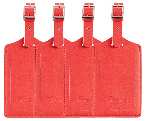 4 Pack Leather Luggage Travel Bag Tags by Travelambo Red