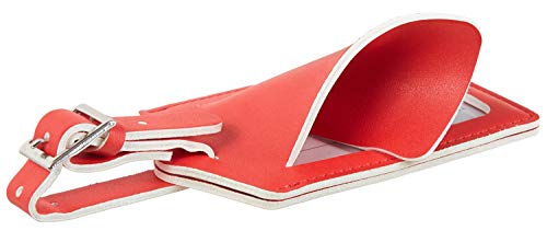 4 Pack Leather Luggage Travel Bag Tags by Travelambo Red