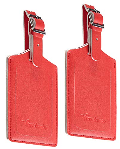 4 Pack Leather Luggage Travel Bag Tags by Travelambo Red