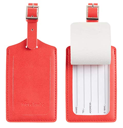 4 Pack Leather Luggage Travel Bag Tags by Travelambo Red