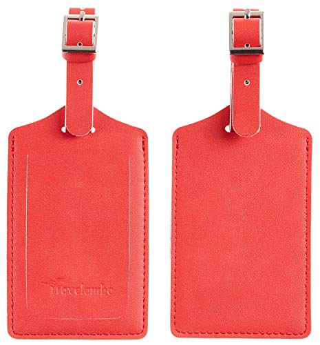 4 Pack Leather Luggage Travel Bag Tags by Travelambo Red