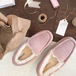 Dearfoams womens Fireside Mel Genuine Shearling Indoor/Outdoor Moccasin With Wide Widths Slipper, Dusty Pink, 9 US