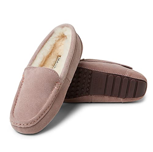 Dearfoams womens Fireside Mel Genuine Shearling Indoor/Outdoor Moccasin With Wide Widths Slipper, Dusty Pink, 9 US