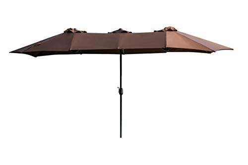 LOKATSE HOME 15 Ft Double Sided Outdoor Umbrella Rectangular Large with Crank for Patio Shade Outside Deck or Pool, Brown