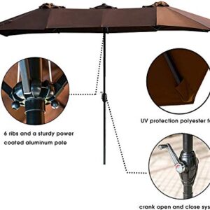 LOKATSE HOME 15 Ft Double Sided Outdoor Umbrella Rectangular Large with Crank for Patio Shade Outside Deck or Pool, Brown