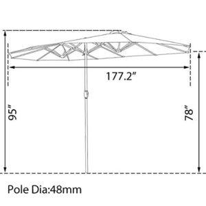 LOKATSE HOME 15 Ft Double Sided Outdoor Umbrella Rectangular Large with Crank for Patio Shade Outside Deck or Pool, Brown