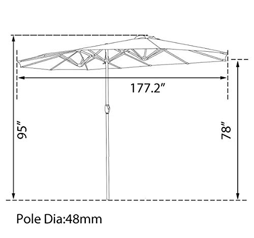 LOKATSE HOME 15 Ft Double Sided Outdoor Umbrella Rectangular Large with Crank for Patio Shade Outside Deck or Pool, Brown