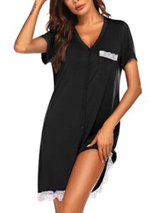 ekouaer night gown soft v neck dress sleepwear short sleeve button up nightgowns