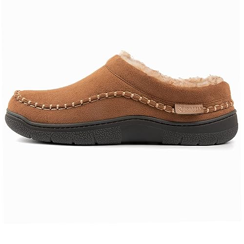 Zigzagger Men's Slip On Moccasin Slippers, Indoor/Outdoor Warm Fuzzy Comfy House Shoes, Fluffy Wide Loafer Slippers,Tan,9-10 D(M) US