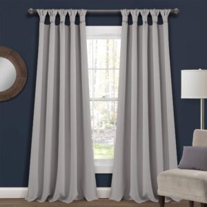 lush decor, light gray insulated knotted tab top blackout window curtain panel pair, 95" x 52", 95 in x 52