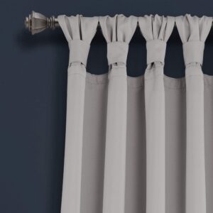 Lush Decor, Light Gray Insulated Knotted Tab Top Blackout Window Curtain Panel Pair, 95" x 52", 95 in x 52