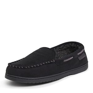 dearfoams men's keaton memory foam moccasin with wide widths slipper, black microsuede, small