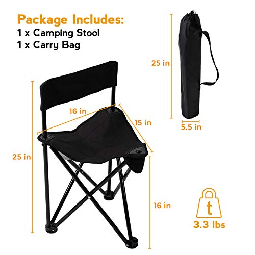 Pacific Pass Lightweight Portable Tripod Camp Chair, Includes Carry Bag - polyester,steel,Black