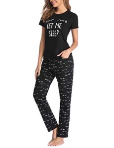 eishopeer women's sleepwear jersey printed short sleeve tee and pjs sets black m