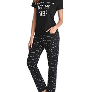 EISHOPEER Women's Sleepwear Jersey Printed Short Sleeve Tee and Pjs Sets Black M