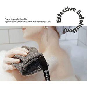 myHomeBody Soap Pocket Exfoliating Soap Saver Pouch | Body Scrubber Sponge, Exfoliator for Bath or Shower | for Large Bar Soap or Leftover Bits | Graphite Gray, 2 Pack + 2 Soap Lifting Pads