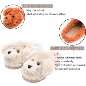 Women's Cute Dog Animal Slippers Warm Memory Foam Winter Slippers Soft Fleece Plush House Slippers Indoor Outdoor(White Teddy Dog 38)