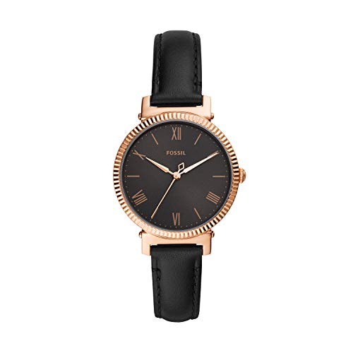 Fossil Women's Daisy Quartz Stainless Steel and Leather Three-Hand Watch, Color: Rose Gold, Black (Model: ES4793)