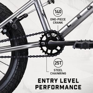 Mongoose Legion L18 Kids Freestyle Sidewalk BMX Bike, Beginner Riders, 18-inch Wheels, Hi-Ten Steel Frame, Micro Drive 25x9T BMX Gearing, Silver