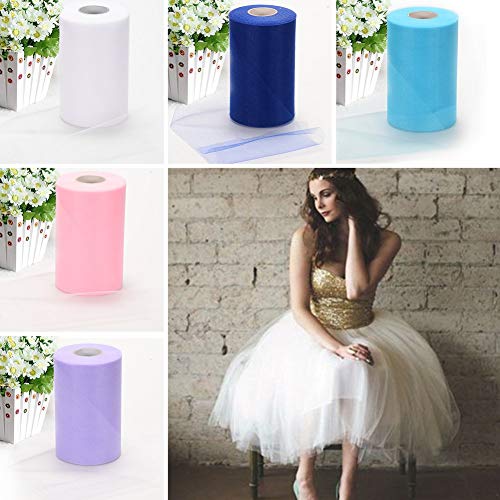 6 Inch x 100 Yards Tulle Roll Spool, Table Tutu Skirts for Fabric Table Runner Chair Sash Bow Tutu Skirt Sewing Crafting Fabric Wedding Party Gift Ribbon