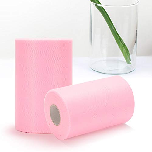 6 Inch x 100 Yards Pink Tulle Roll Spool, Fabric Tulle Rolls for Fabric Table Runner Chair Sash Bow Tutu Skirt Sewing Crafting Fabric Wedding Party Gift Ribbon