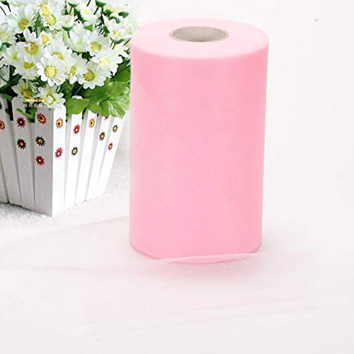 6 Inch x 100 Yards Pink Tulle Roll Spool, Fabric Tulle Rolls for Fabric Table Runner Chair Sash Bow Tutu Skirt Sewing Crafting Fabric Wedding Party Gift Ribbon