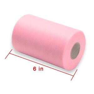 6 Inch x 100 Yards Pink Tulle Roll Spool, Fabric Tulle Rolls for Fabric Table Runner Chair Sash Bow Tutu Skirt Sewing Crafting Fabric Wedding Party Gift Ribbon