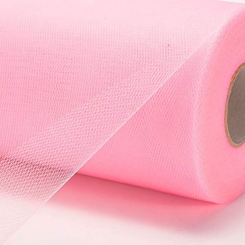 6 Inch x 100 Yards Pink Tulle Roll Spool, Fabric Tulle Rolls for Fabric Table Runner Chair Sash Bow Tutu Skirt Sewing Crafting Fabric Wedding Party Gift Ribbon