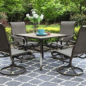 PHI VILLA Outdoor Dining Set for 4, 5 PCS 1 Square 37"x 37" Umbrella Dining Table & Clearance with 4 Swivel Dining Chairs (1.57" Hole) for Patio Kitchen Lawn & Garden