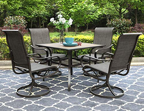 PHI VILLA Outdoor Dining Set for 4, 5 PCS 1 Square 37"x 37" Umbrella Dining Table & Clearance with 4 Swivel Dining Chairs (1.57" Hole) for Patio Kitchen Lawn & Garden