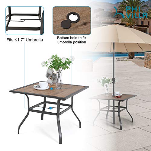 PHI VILLA Outdoor Dining Set for 4, 5 PCS 1 Square 37"x 37" Umbrella Dining Table & Clearance with 4 Swivel Dining Chairs (1.57" Hole) for Patio Kitchen Lawn & Garden