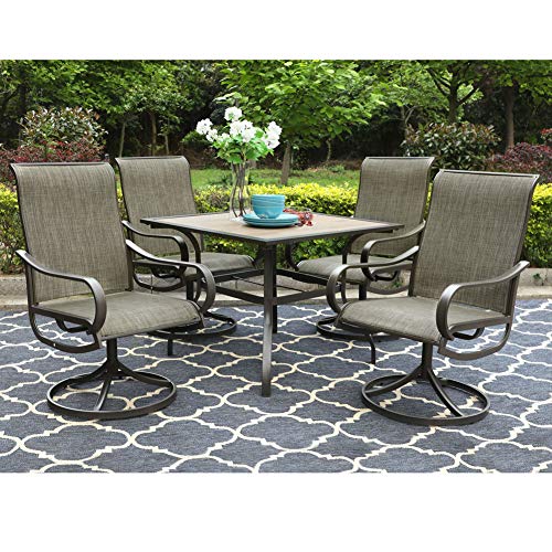 PHI VILLA Outdoor Dining Set for 4, 5 PCS 1 Square 37"x 37" Umbrella Dining Table & Clearance with 4 Swivel Dining Chairs (1.57" Hole) for Patio Kitchen Lawn & Garden