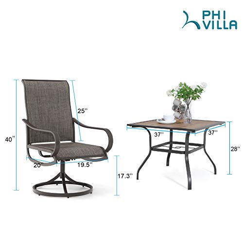 PHI VILLA Outdoor Dining Set for 4, 5 PCS 1 Square 37"x 37" Umbrella Dining Table & Clearance with 4 Swivel Dining Chairs (1.57" Hole) for Patio Kitchen Lawn & Garden