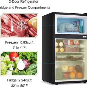 Antarctic Star Mini Refrigerator 3.2Cu.Ft Compact Fridge Defrost Double Doors Freezer Energy Saving Storage of Beverages Vegetables Fruits Suitable for Kitchen Living Room Office Dorm Grey