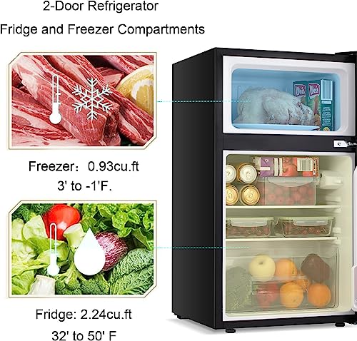 Antarctic Star Mini Refrigerator 3.2Cu.Ft Compact Fridge Defrost Double Doors Freezer Energy Saving Storage of Beverages Vegetables Fruits Suitable for Kitchen Living Room Office Dorm Grey