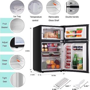 Antarctic Star Mini Refrigerator 3.2Cu.Ft Compact Fridge Defrost Double Doors Freezer Energy Saving Storage of Beverages Vegetables Fruits Suitable for Kitchen Living Room Office Dorm Grey