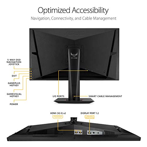 ASUS TUF Gaming 27" 2K HDR Gaming Monitor (VG27AQ) - QHD (2560 x 1440), 165Hz (Supports 144Hz), 1ms, Extreme Low Motion Blur, Speaker, G-SYNC Compatible, VESA Mountable, DisplayPort, HDMI ,Black