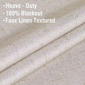 Linen Blackout Curtains 72 Inches Long 100% Absolutely Blackout Thermal Insulated Textured Linen Look Curtain Draperies Anti-Rust Grommet, Energy Saving with White Liner, 2 Panels, Natural