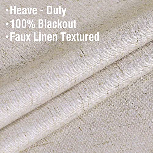 Linen Blackout Curtains 72 Inches Long 100% Absolutely Blackout Thermal Insulated Textured Linen Look Curtain Draperies Anti-Rust Grommet, Energy Saving with White Liner, 2 Panels, Natural