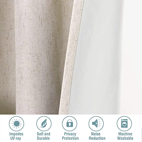 Linen Blackout Curtains 72 Inches Long 100% Absolutely Blackout Thermal Insulated Textured Linen Look Curtain Draperies Anti-Rust Grommet, Energy Saving with White Liner, 2 Panels, Natural