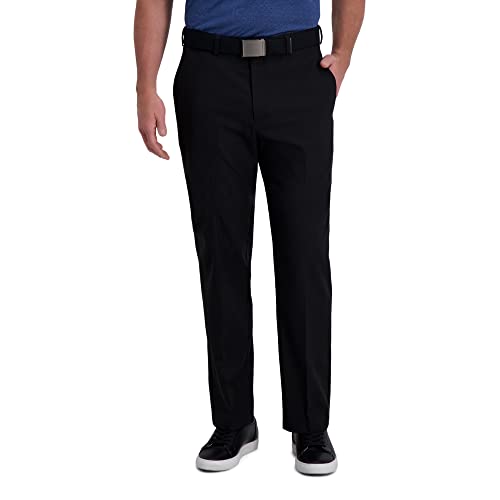 Haggar Men's Cool Right Performance Flex Solid Classic Fit Flat Front Pant-Reg. and Big & Tall Sizes, Black, 44W x 32L