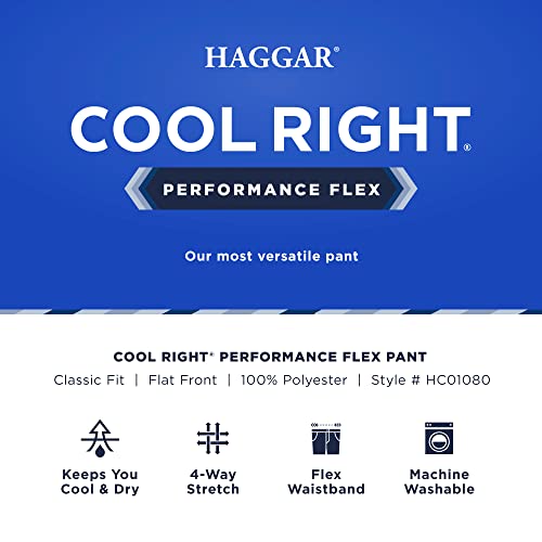 Haggar Men's Cool Right Performance Flex Solid Classic Fit Flat Front Pant-Reg. and Big & Tall Sizes, Black, 44W x 32L