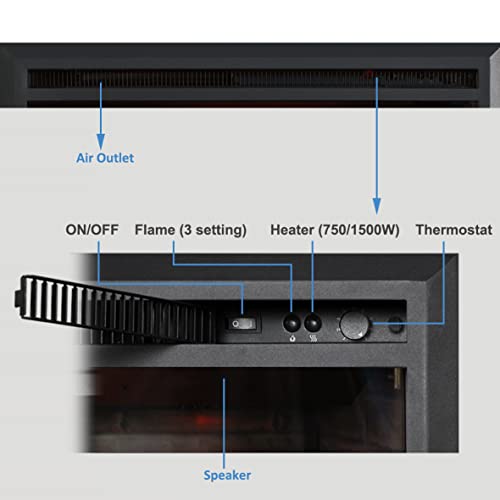 PuraFlame Western Electric Fireplace Insert with Fire Crackling Sound, Remote Control, 750/1500W, Black, 33 5/64 Inches Wide, 21 Inches High