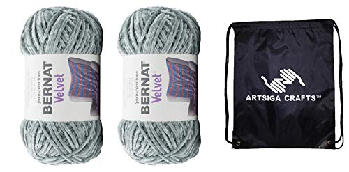 Bernat Knitting Yarn Velvet Smokey Green 2-Skein Factory Pack (Same Dyelot) 161032-32025 Bundle with 1 Artsiga Crafts Project Bag