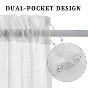 MIULEE Set of 2 72 Inches Length Door Curtains with Linen Texture for Sidelight Semi-Sheer Window Voile Panels 2 Panels Width in 25 Inches White